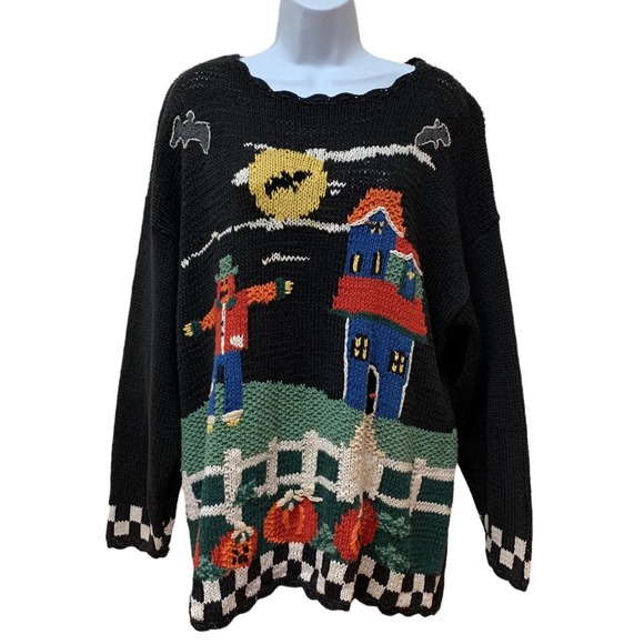 Erika II | Sweaters | Vintage Halloween Hand Knit Sweater Bats Pumpkins ...